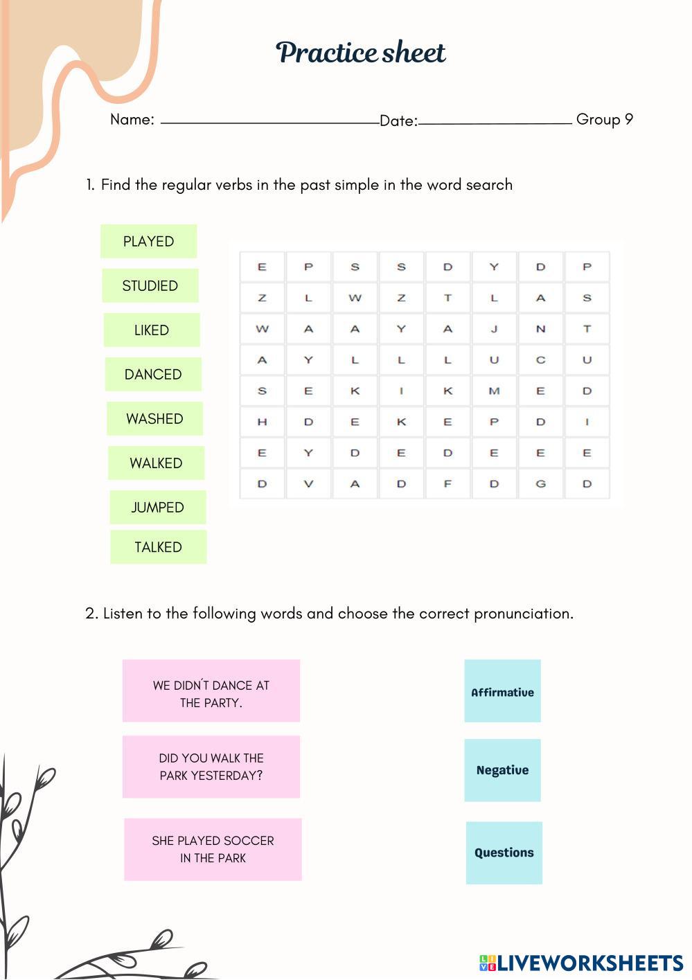 SIMPLE PAST REG… | Free Interactive Worksheets | 7266779