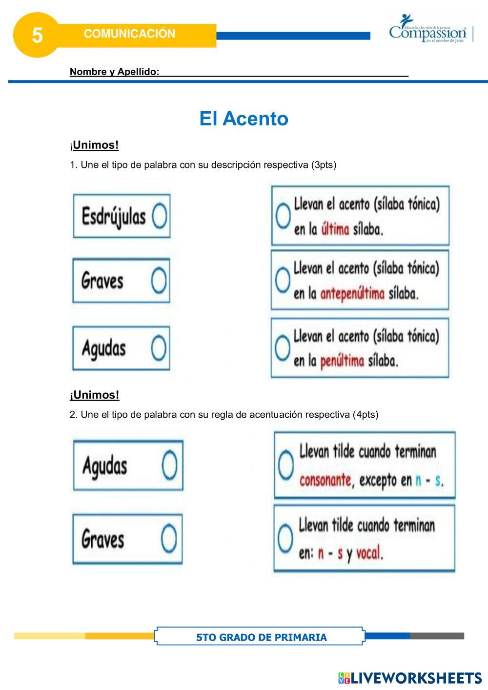El Acento | Live Worksheets