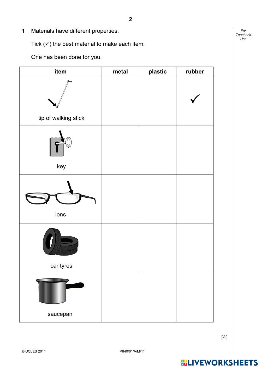 Progression Test Stage 3, 2011 paper 1 | Live Worksheets
