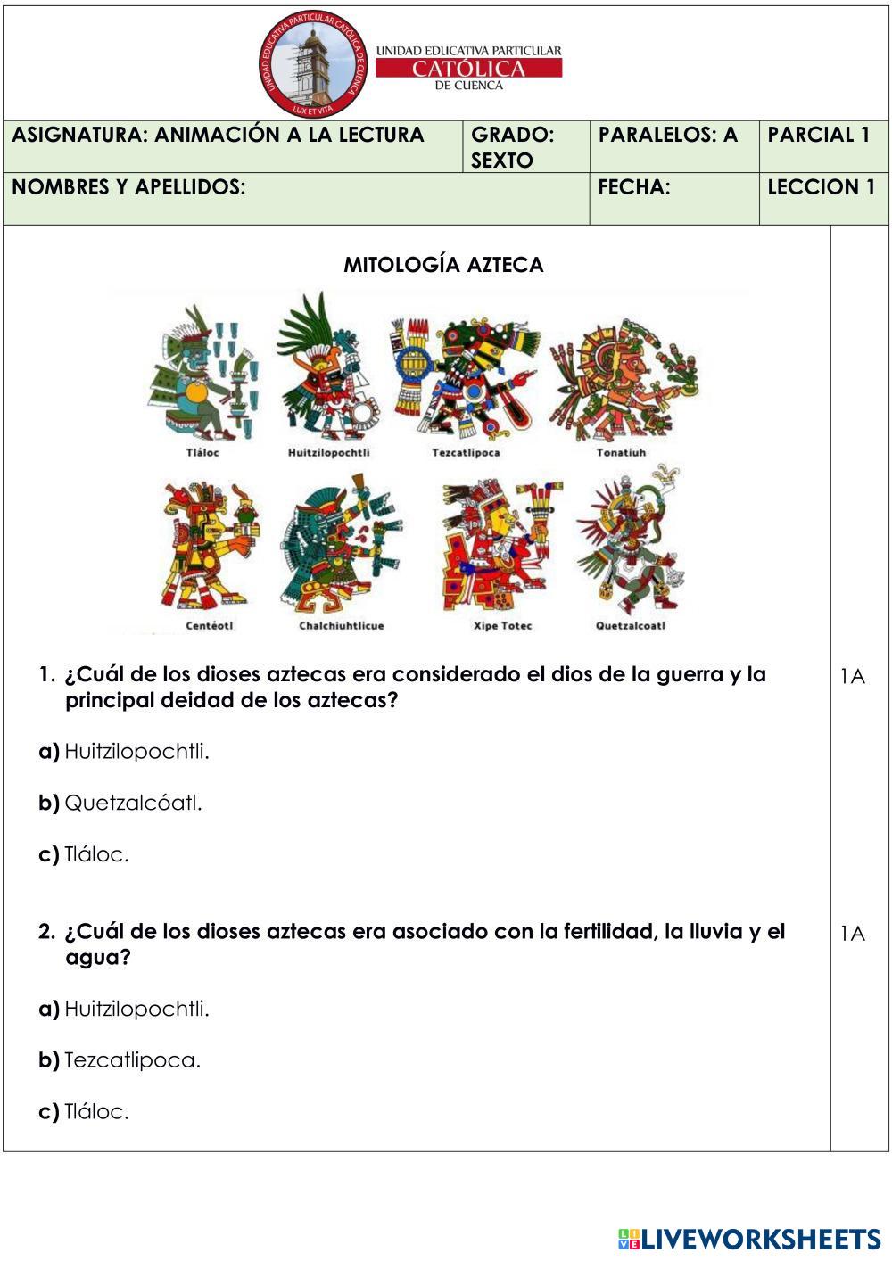MITOLOGÍA AZTECA | María José Méndez | Live Worksheets