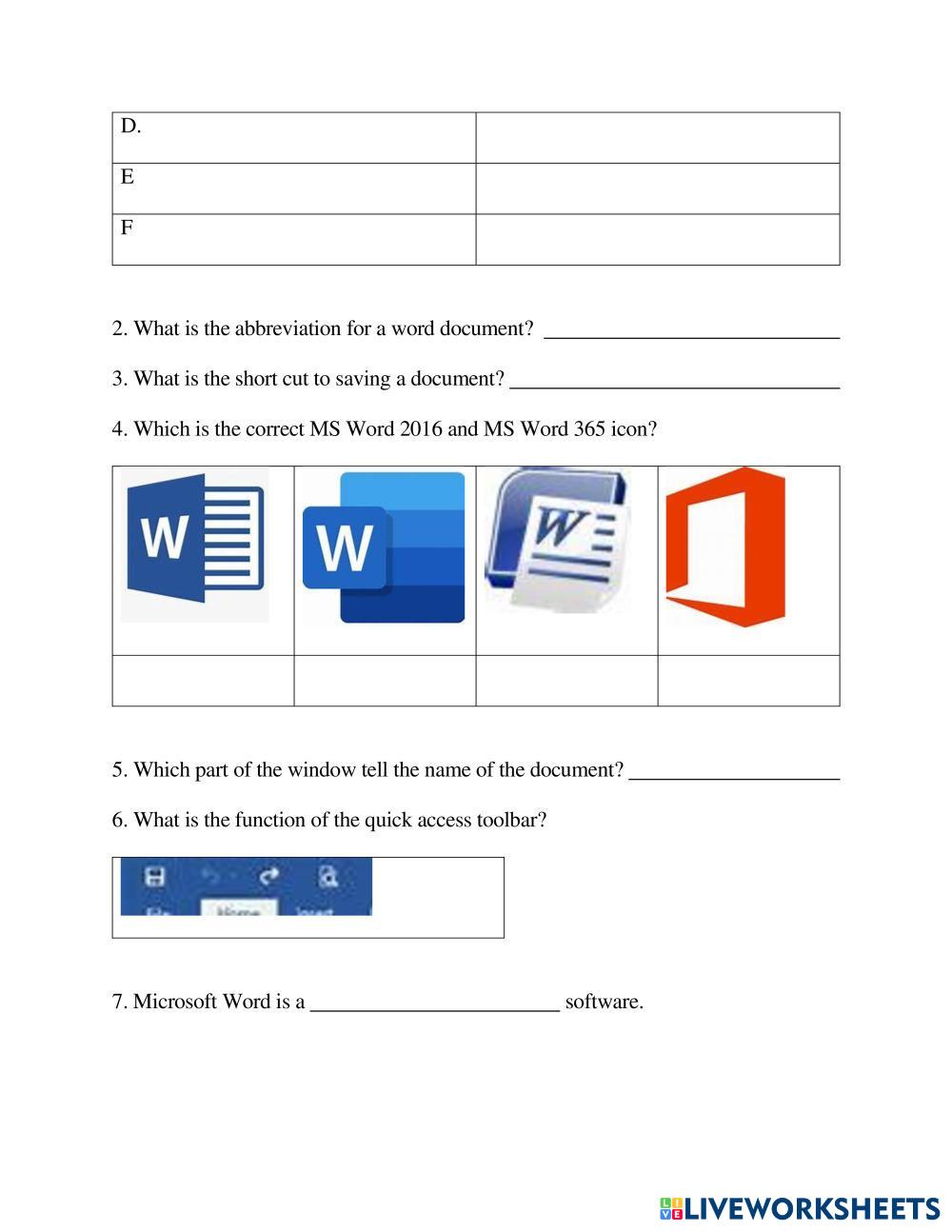 microsoft word icon name and function