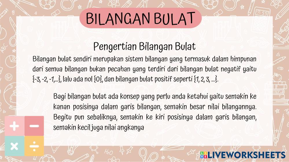 BILANGAN BULAT | Free Interactive Worksheets | 7268668