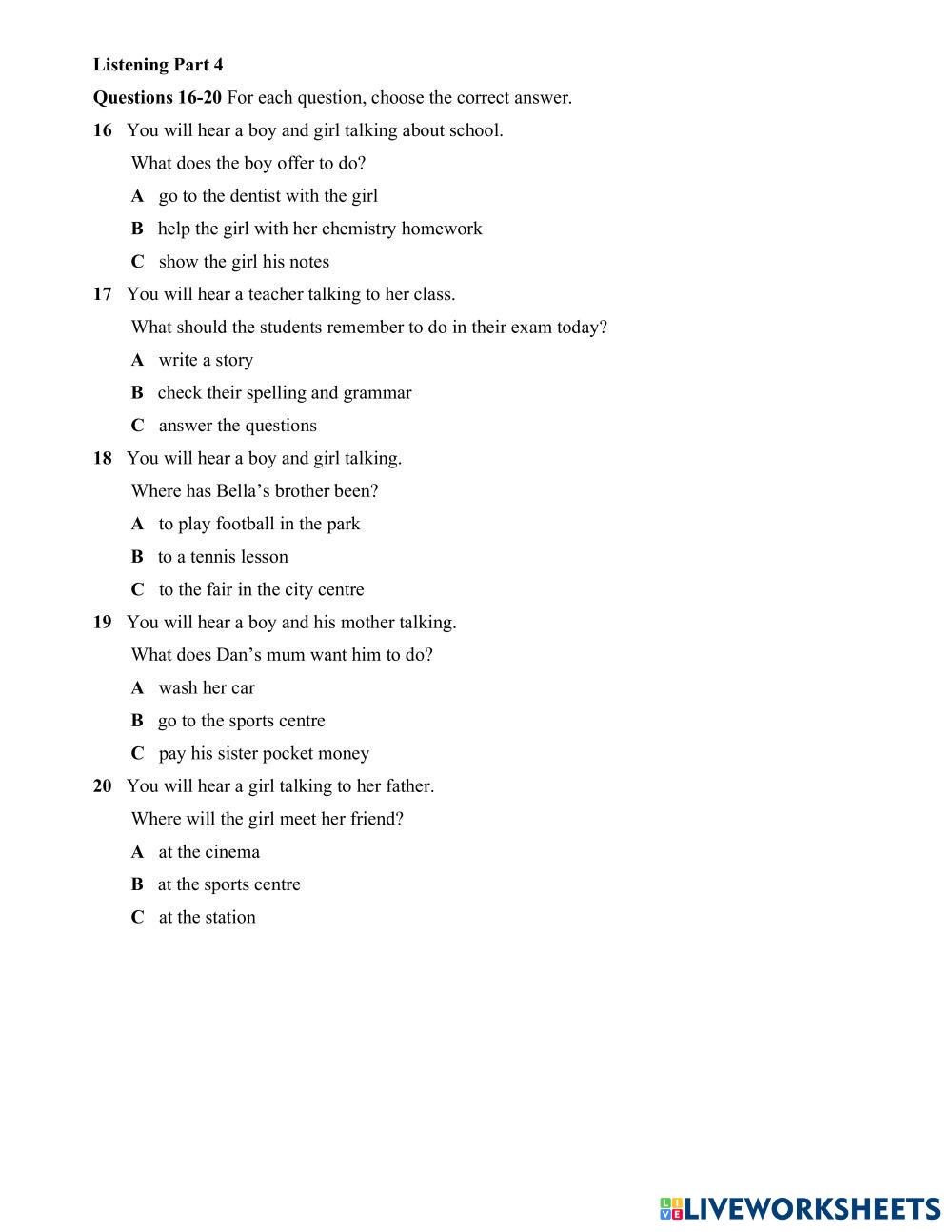 Complete KET - Unit 5 - Lesson 1 | Live Worksheets