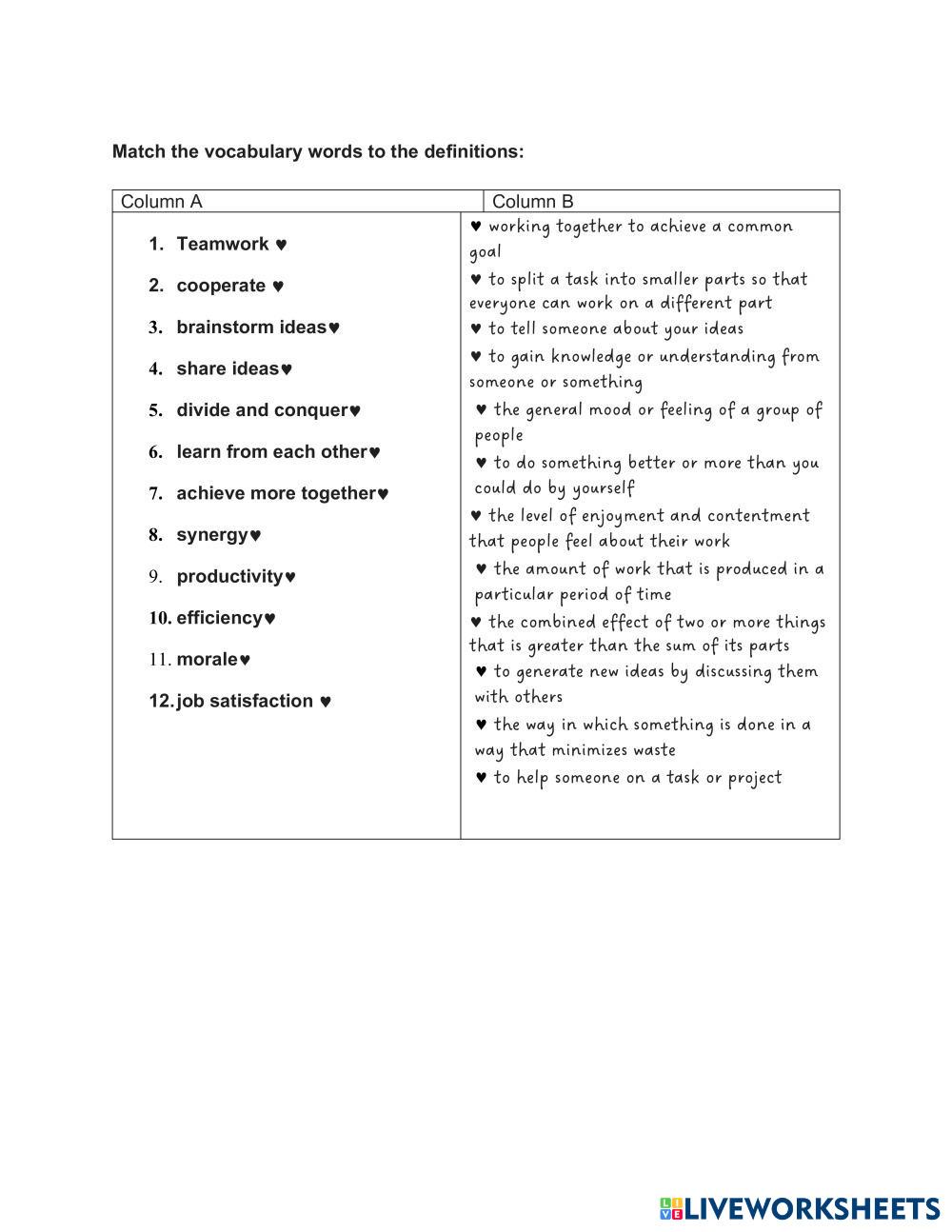 Teamwork! | Free Interactive Worksheets | 7268974