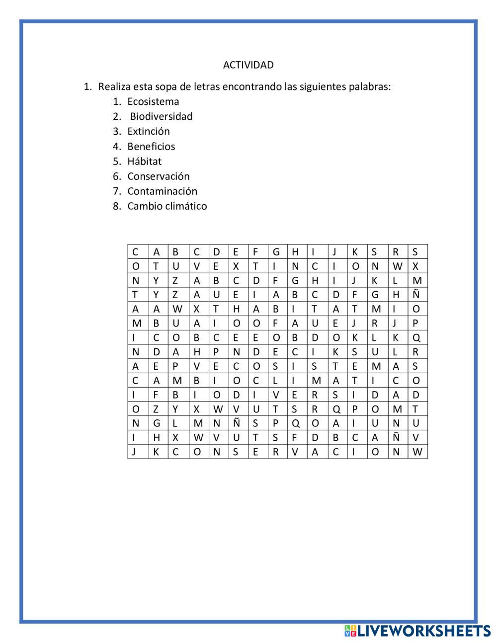 ECOLOGIA DE CONSERVACION | Live Worksheets