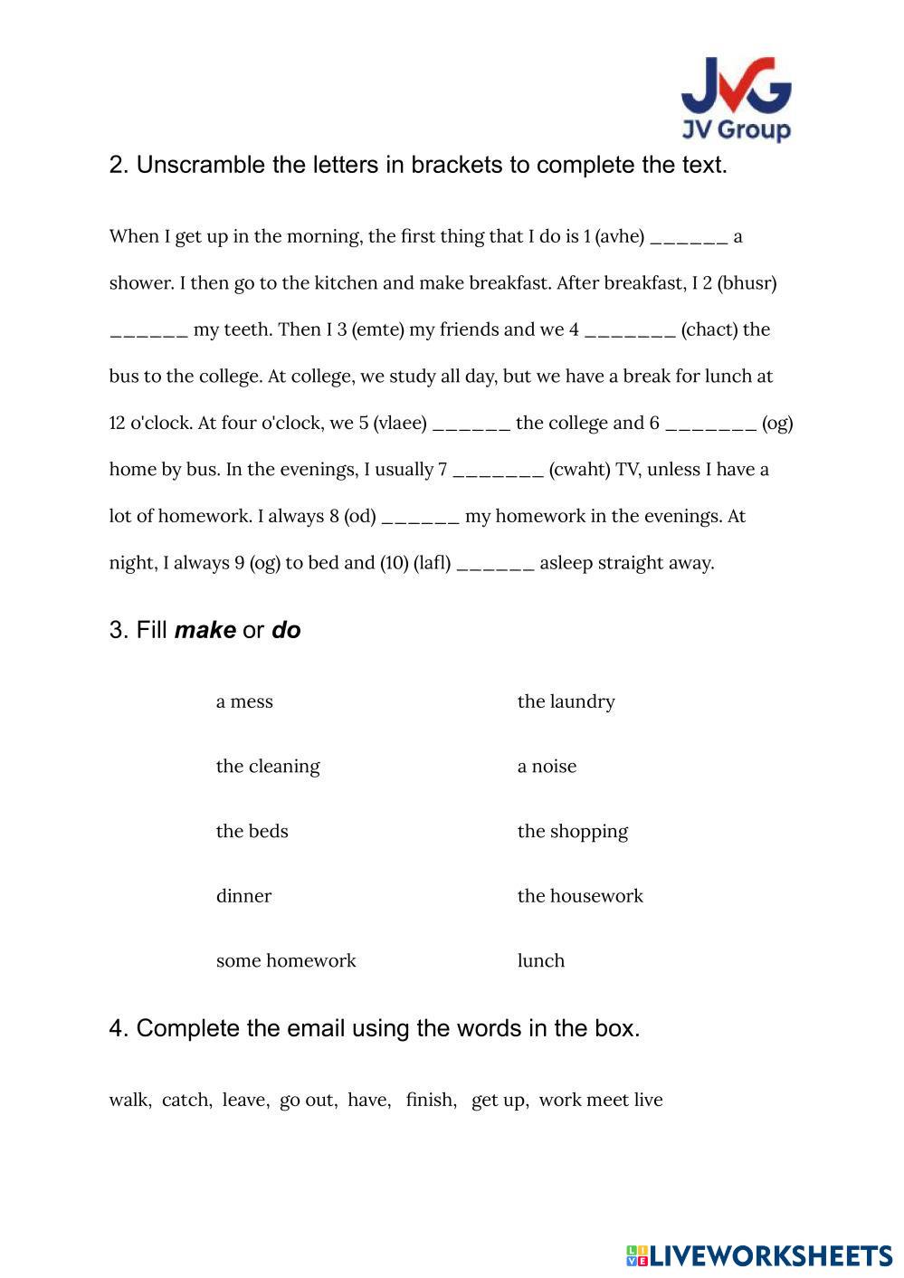 U1. Vocabulary Homework | Live Worksheets