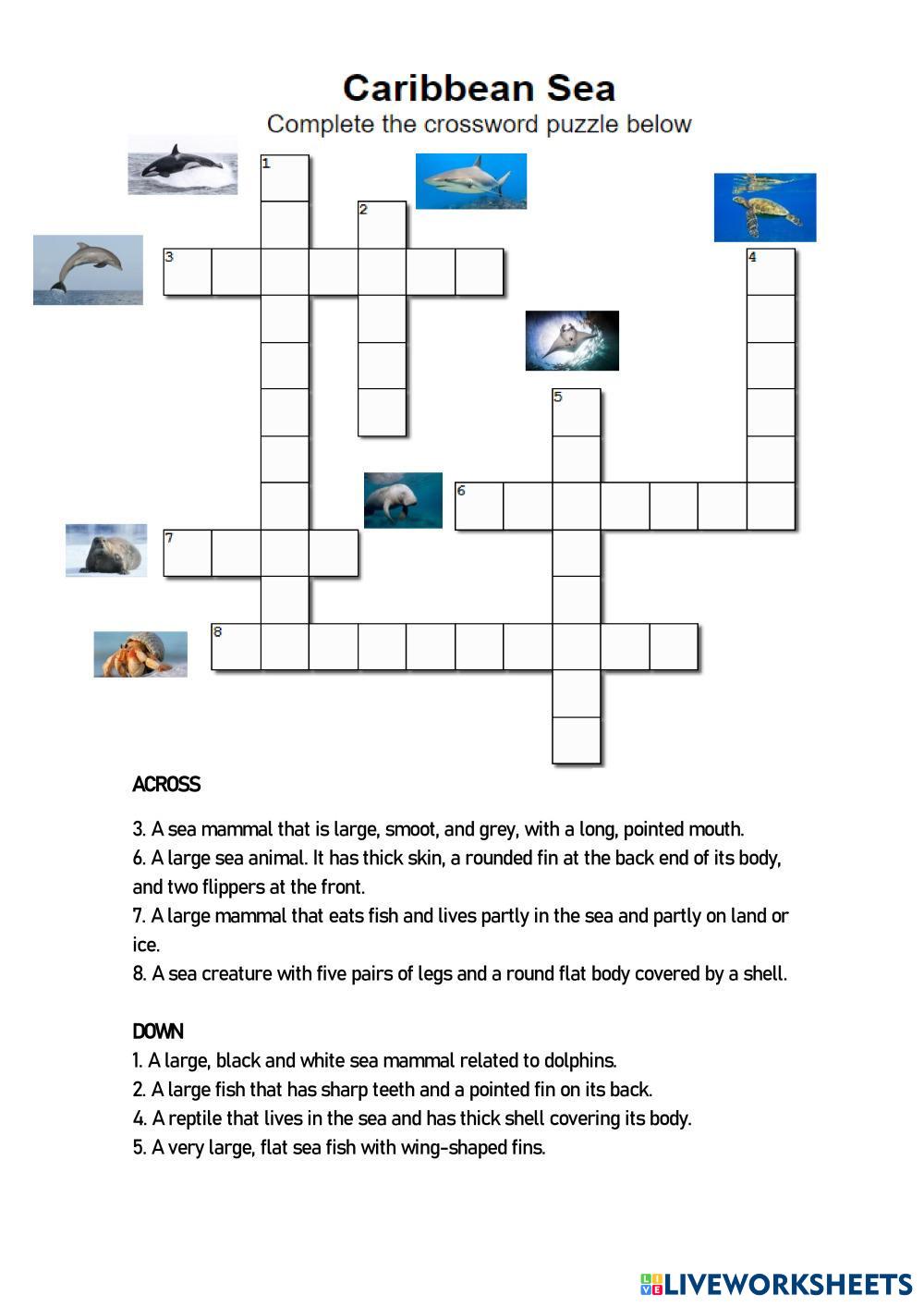 Caribbean Sea Crossword | Live Worksheets