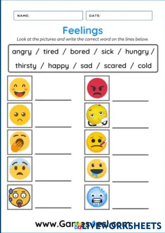 Emoticón and feelings | Live Worksheets