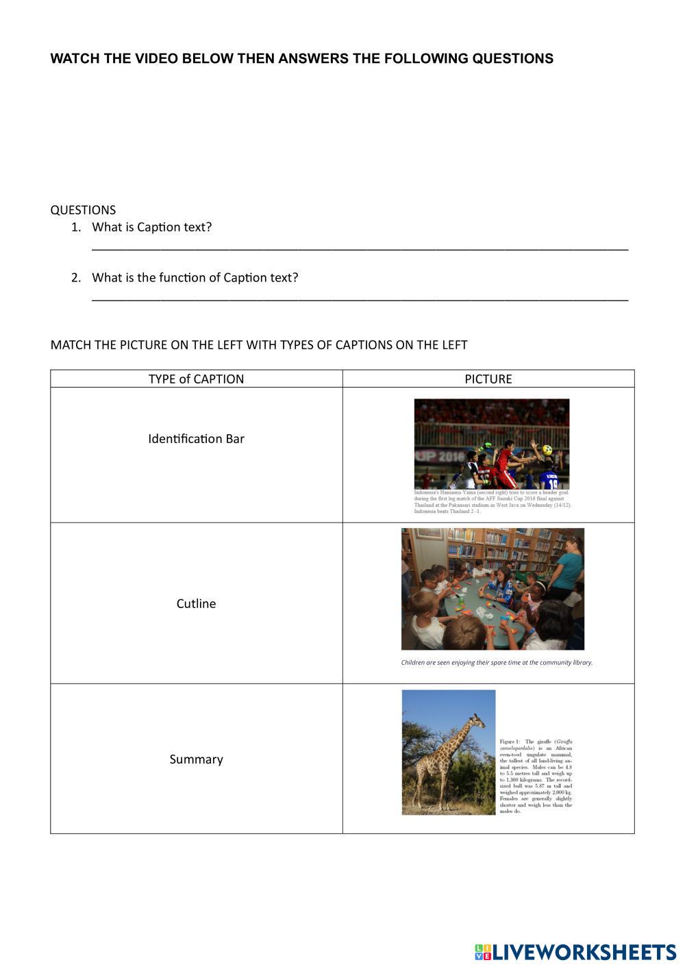 CAPTION | Live Worksheets