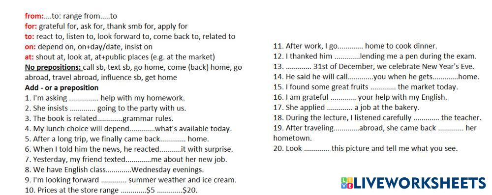 from, to, at, f… | Free Interactive Worksheets | 7274363