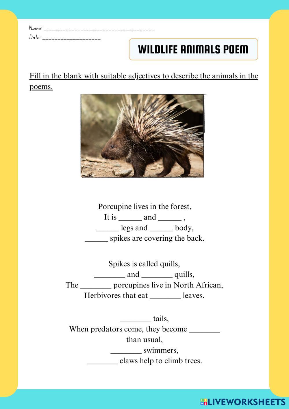 Wildlife Animals Poems | Live Worksheets
