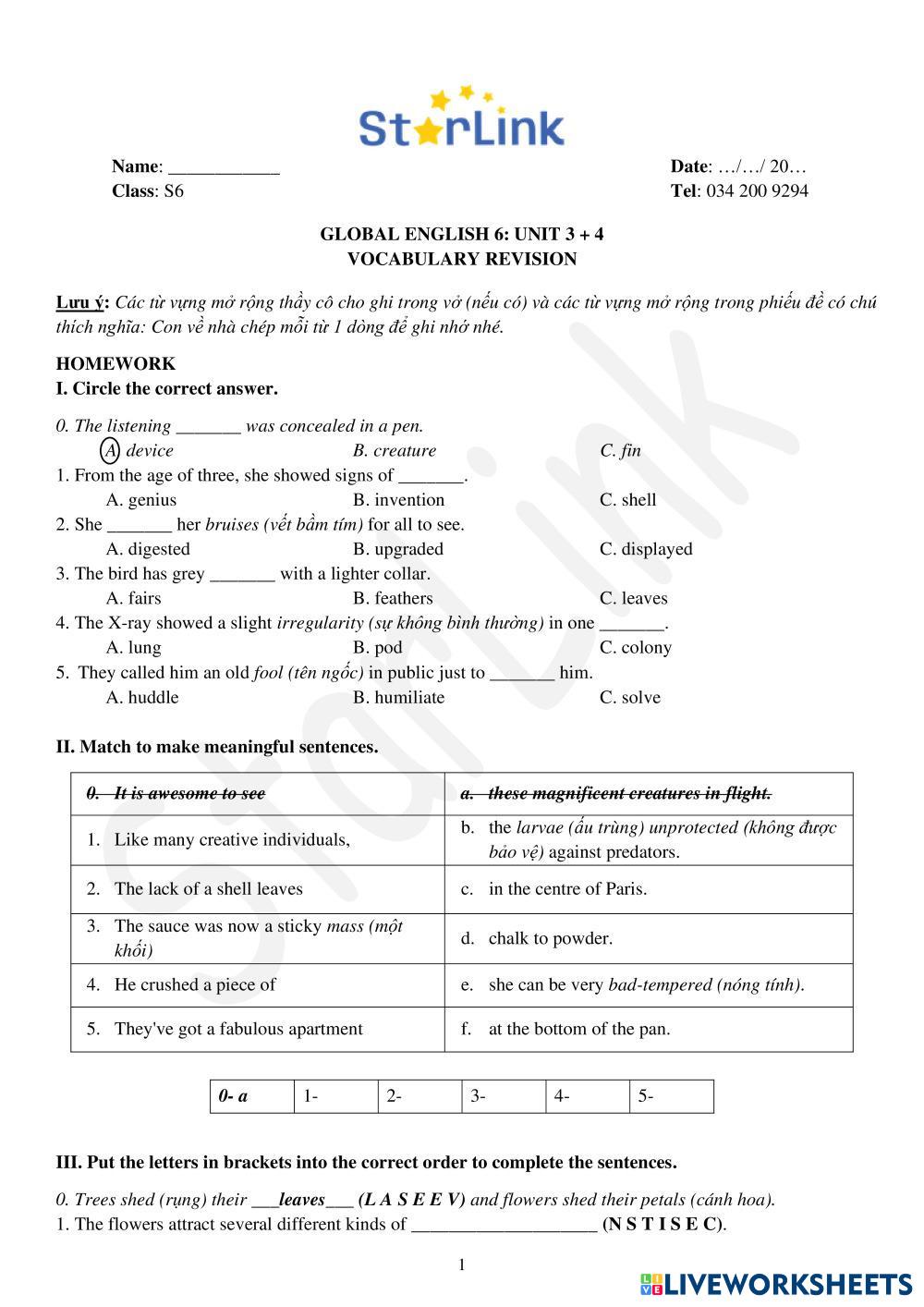 Foreign Teacher_S6_WEEK 14_U3&4_VOCAB REVISION 7276701