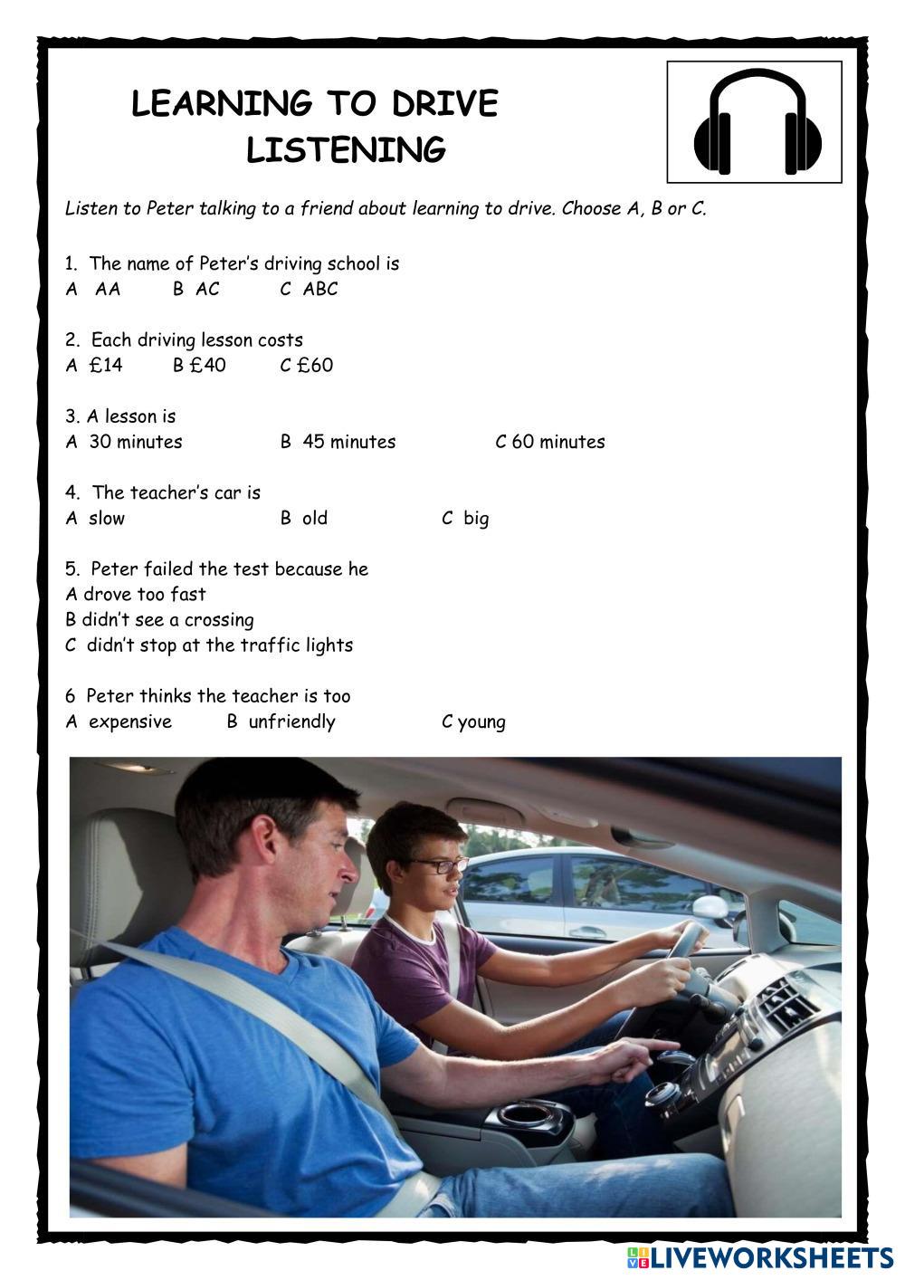 Learning to Dri… | Free Interactive Worksheets | 7277584