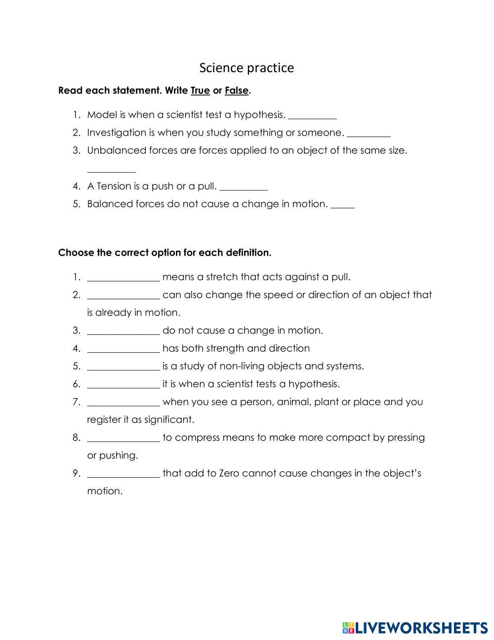 Science practice for November | Live Worksheets