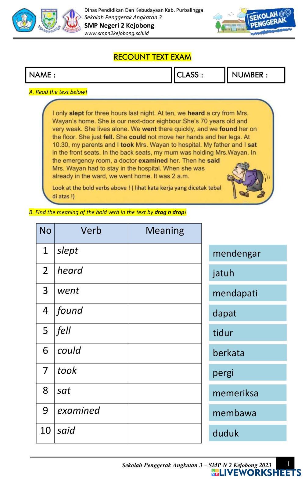 Recount Text Exam | Live Worksheets