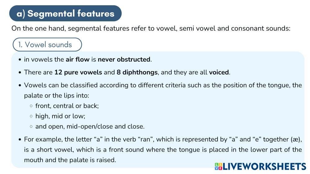 T9- 1.2. Segmental and suprasegmental features | Live Worksheets