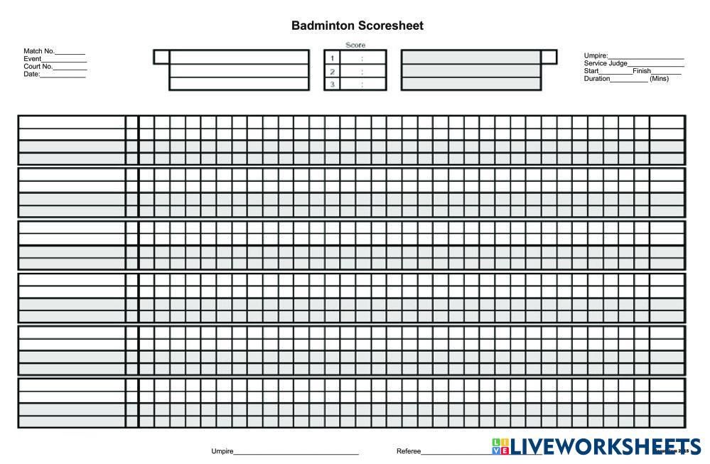Scoresheet | Live Worksheets