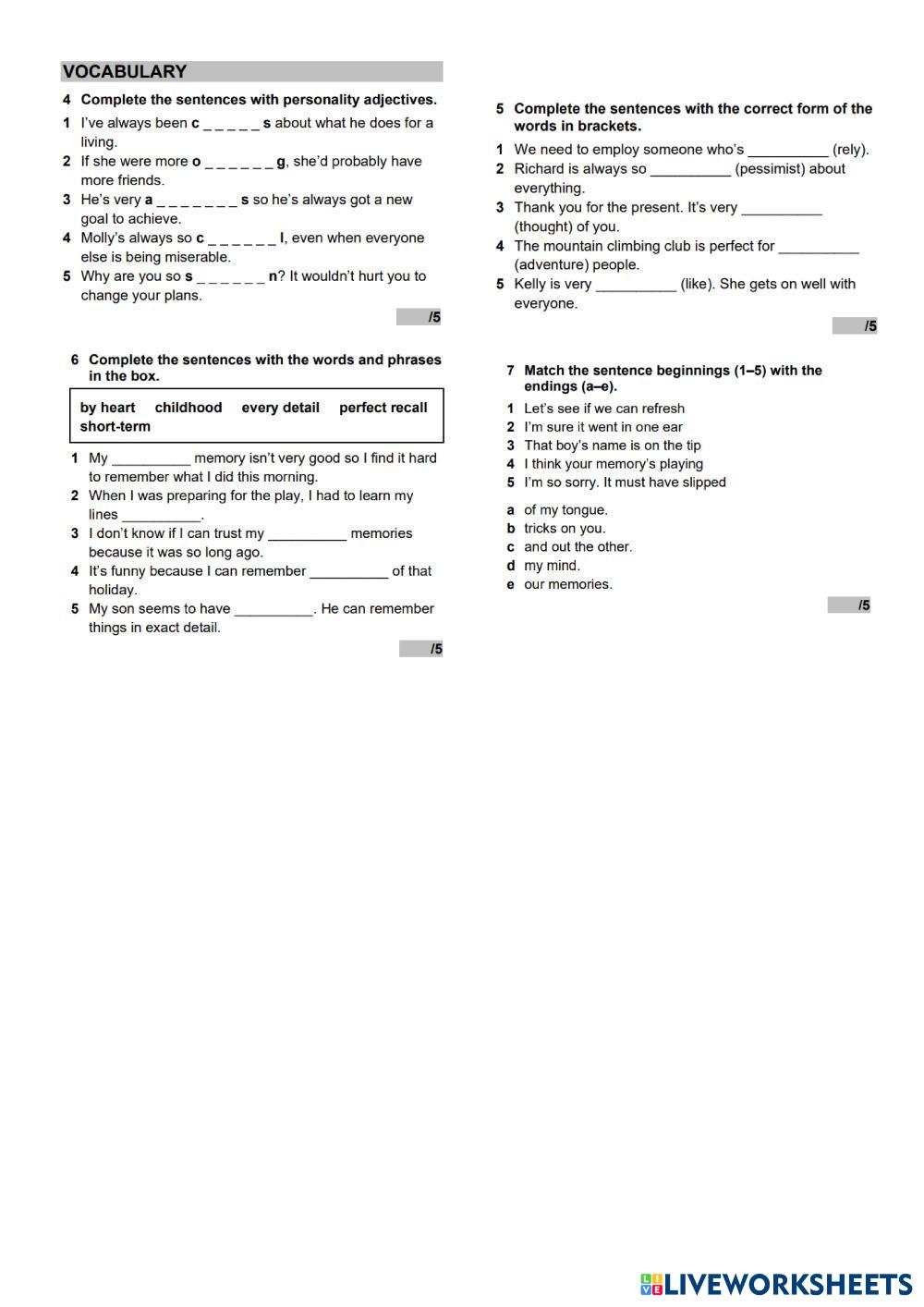VOCABULARY EXAM… | Free Interactive Worksheets | 7283254