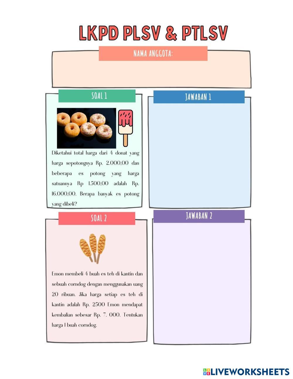 LKPD PLSV&PTLSV | Live Worksheets
