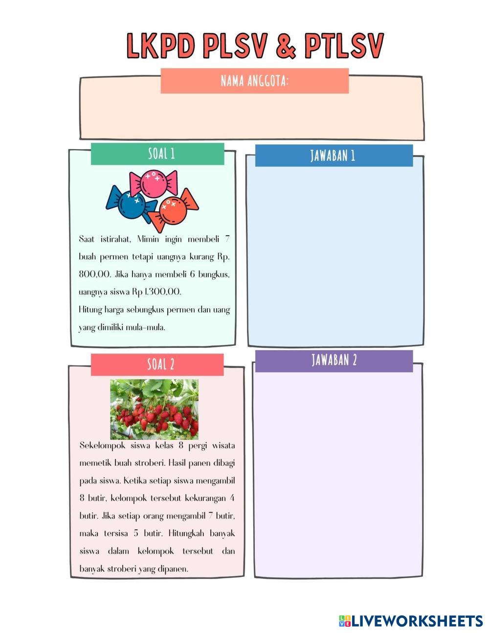 LKPD PLSV&PTLSV | Live Worksheets
