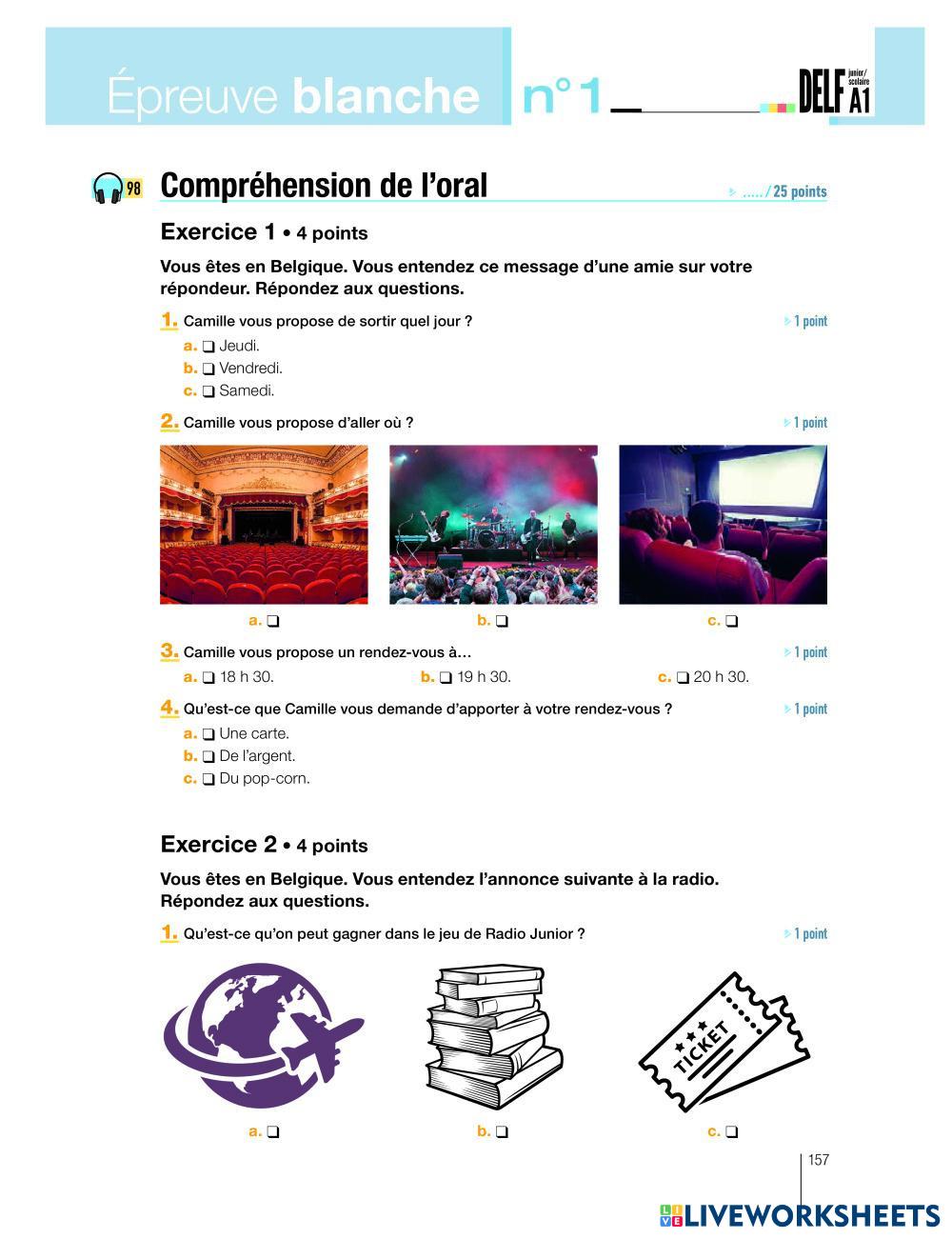 DELF A1 Junior … | Free Interactive Worksheets | 7284863