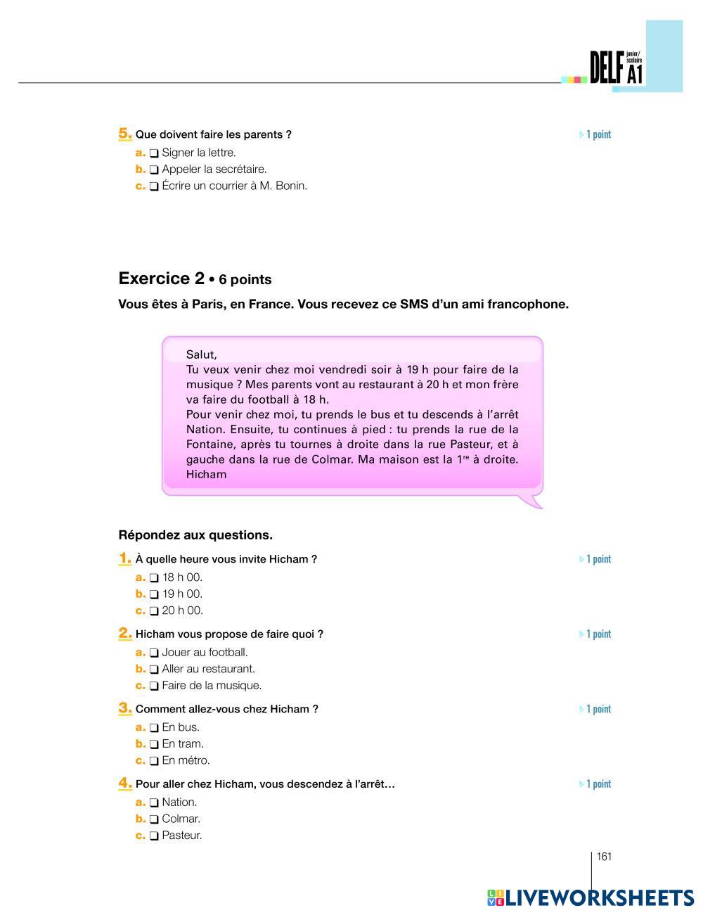 DELF A1 Junior … | Free Interactive Worksheets | 7284863