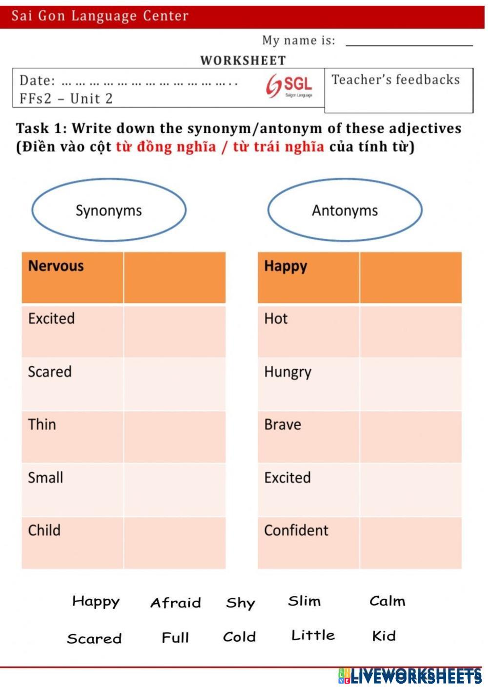 FFs2 - Unit 2 7068274 | thithanhvanqn | Live Worksheets