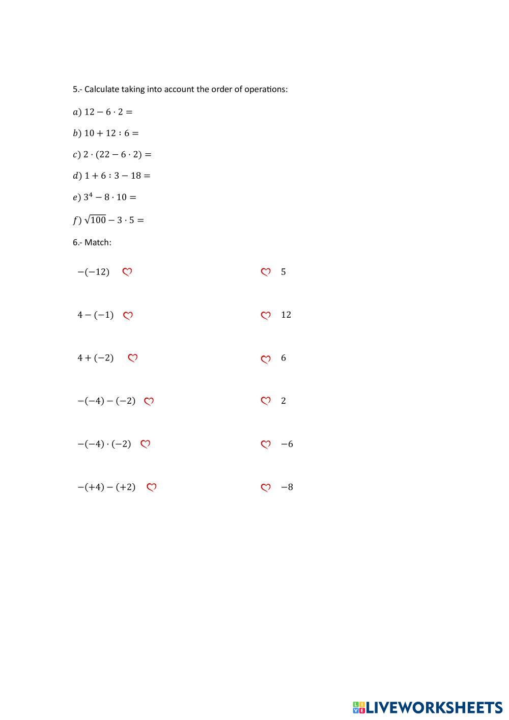 Integers | Live Worksheets