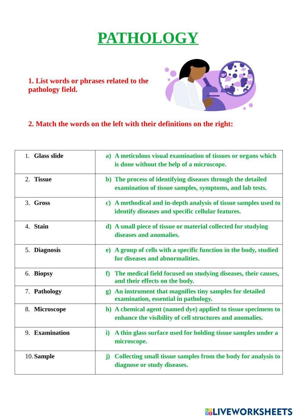 PATHOLOGY - Vocabulary lesson 7285895 | KatinhaT | Live
