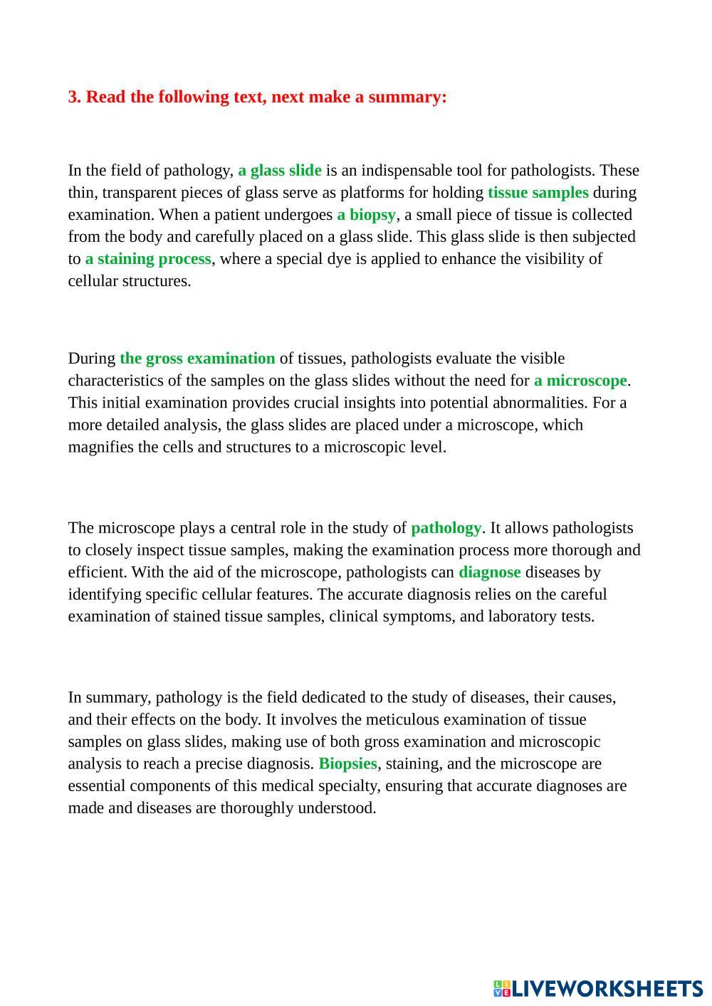 PATHOLOGY - Vocabulary lesson 7285895 | KatinhaT | Live