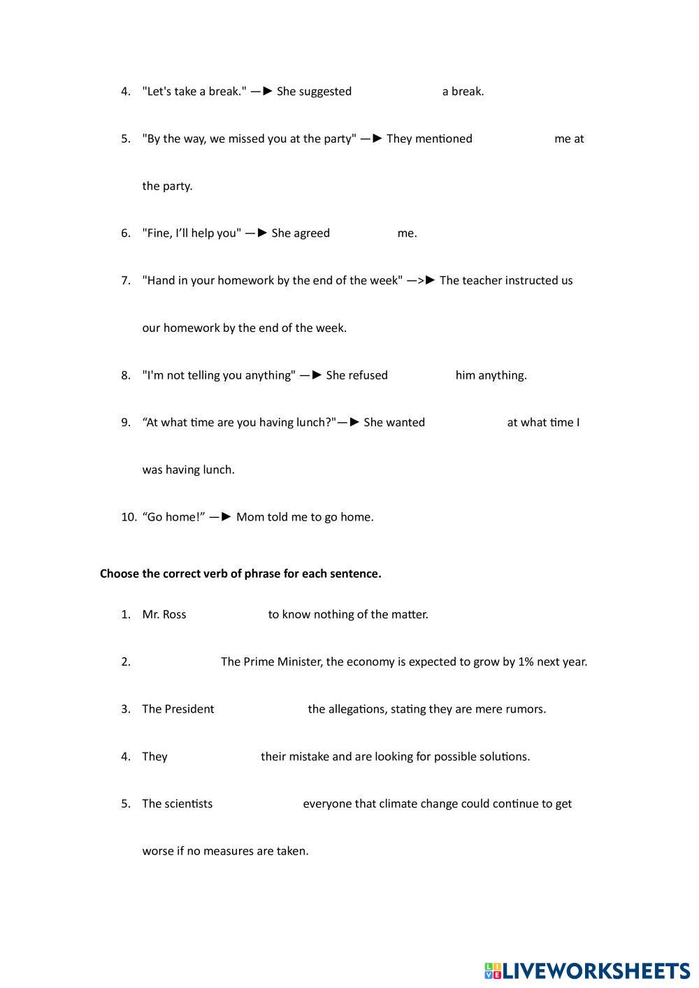 Indirect Speech, Attribution Verbs and Signal Phrases | Live Worksheets