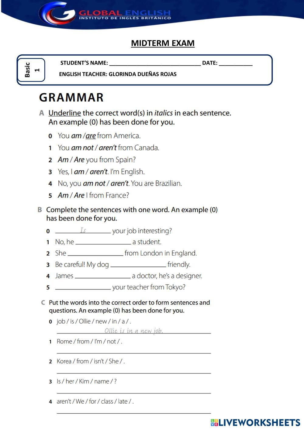 MIDTERM EXAM | Free Interactive Worksheets | 7287588