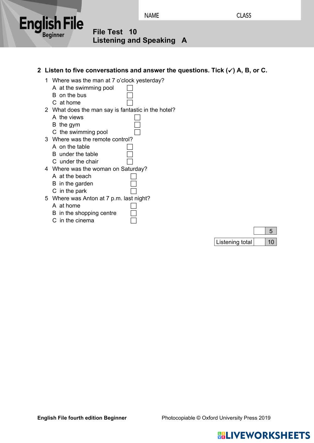 Beg_File test 1… | Free Interactive Worksheets | 7289897