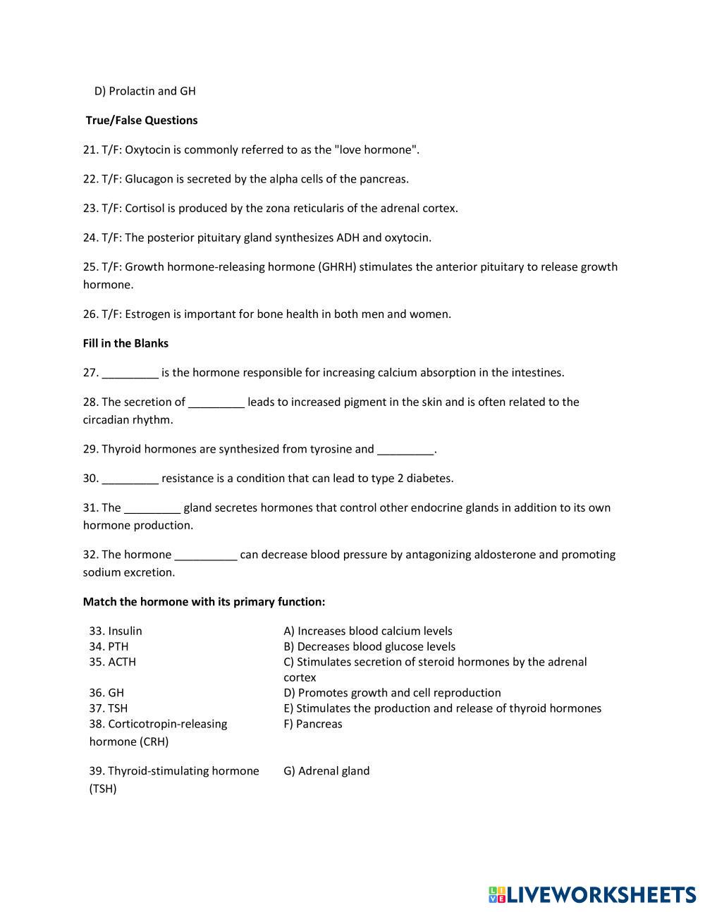 Endocrine Hormo… | Free Interactive Worksheets | 7290729