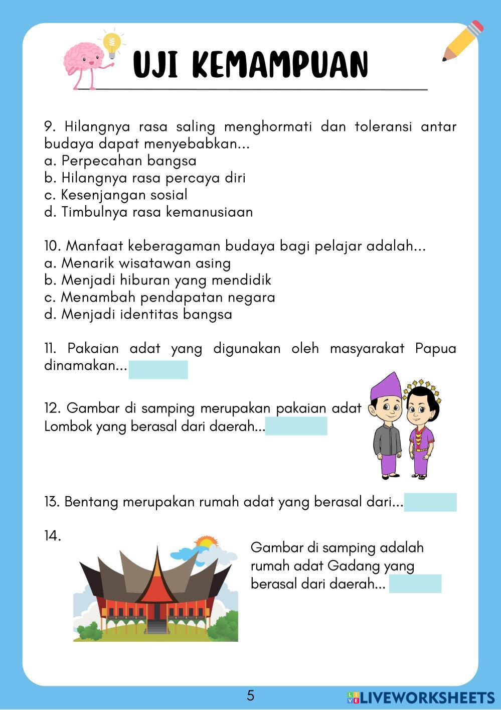 KERAGAMAN BUDAYA INDONESIA | Live Worksheets