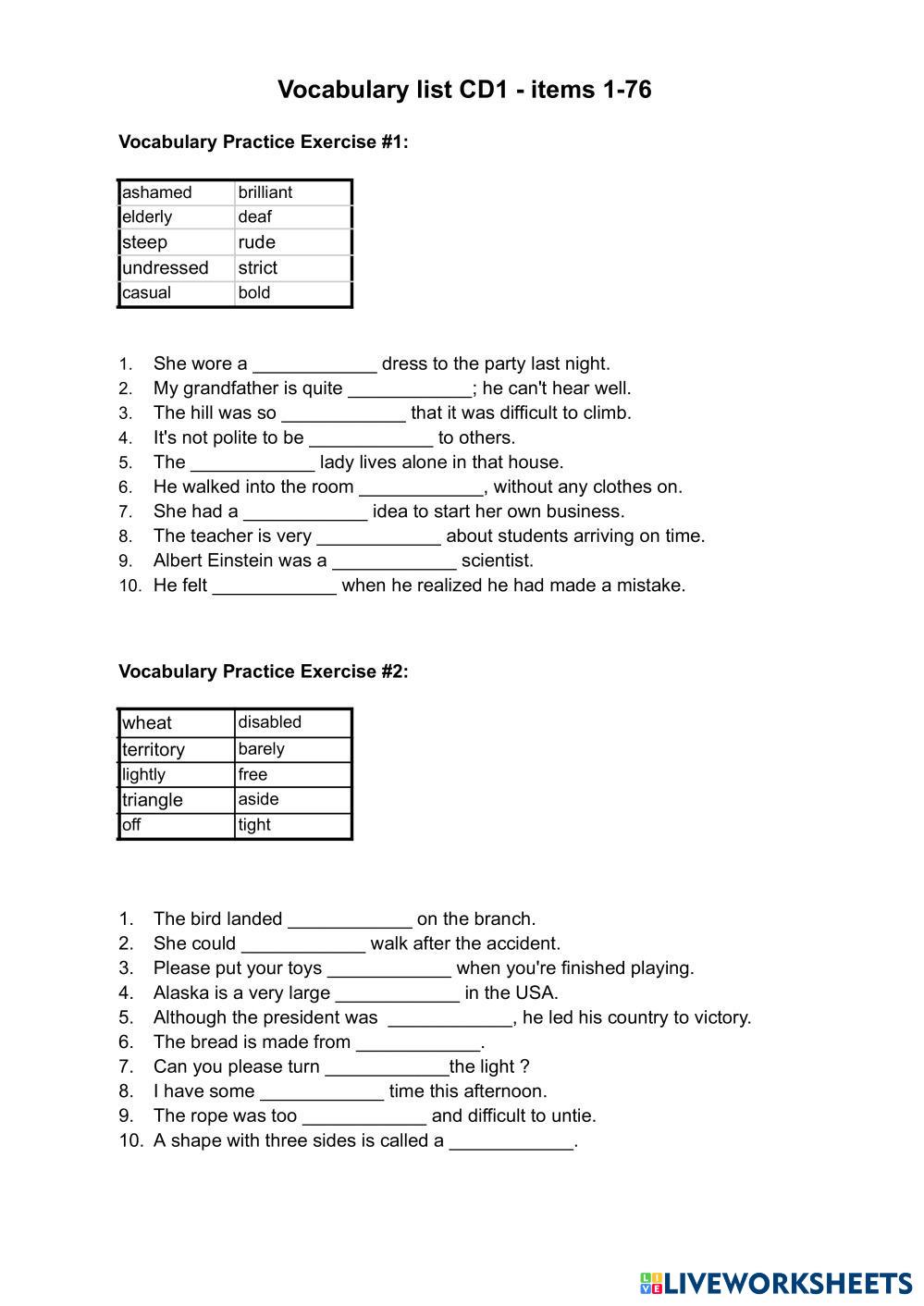 CD1 vocabulary list - Band III | Live Worksheets