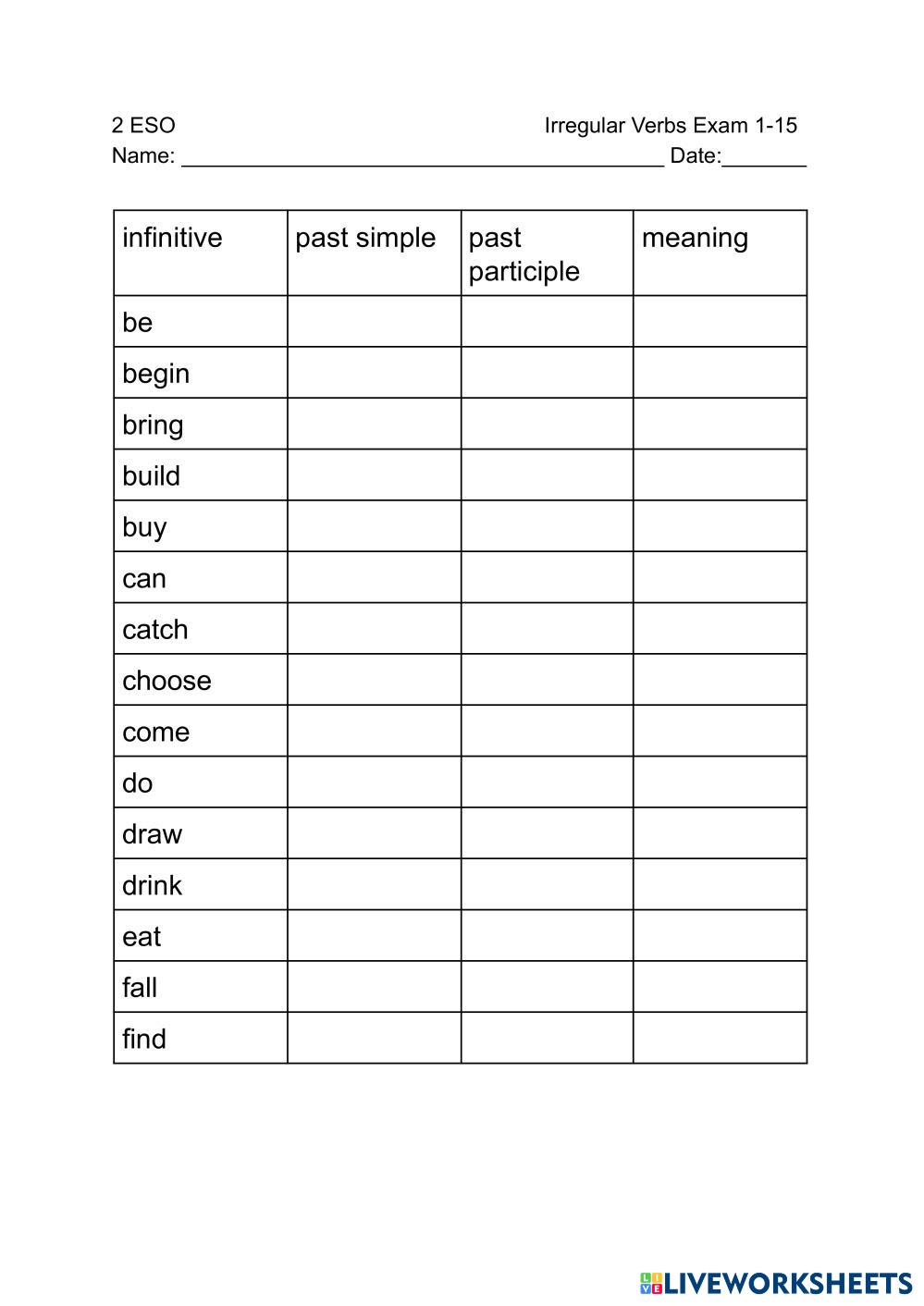 7292541 | 2 ESO Irregular Verbs Exam | Alberto