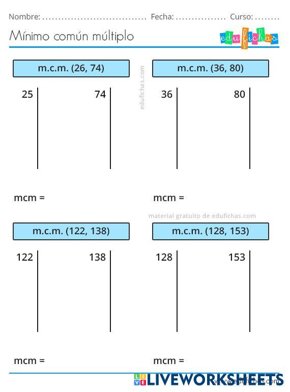 MCM | Live Worksheets