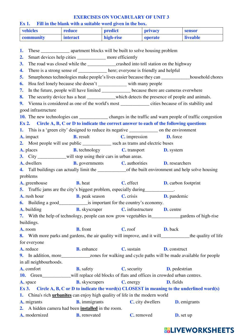 UNIT 3. CITIES … | Free Interactive Worksheets | 7294474