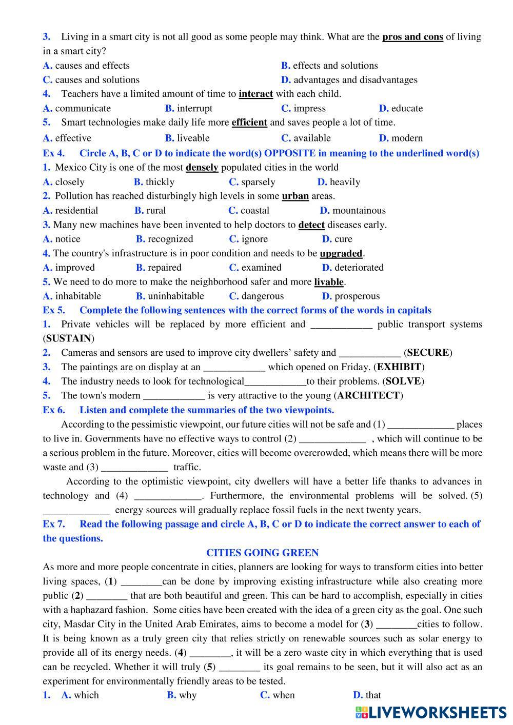 UNIT 3. CITIES … | Free Interactive Worksheets | 7294474