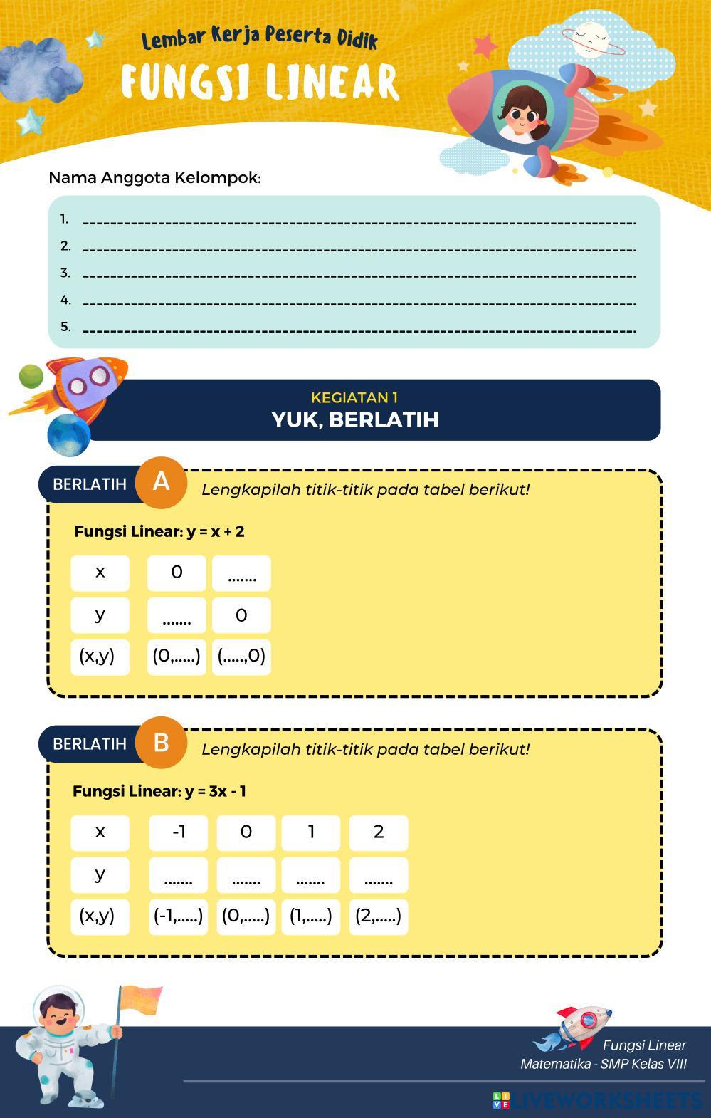 GRAFIK FUNGSI LINEAR | Live Worksheets