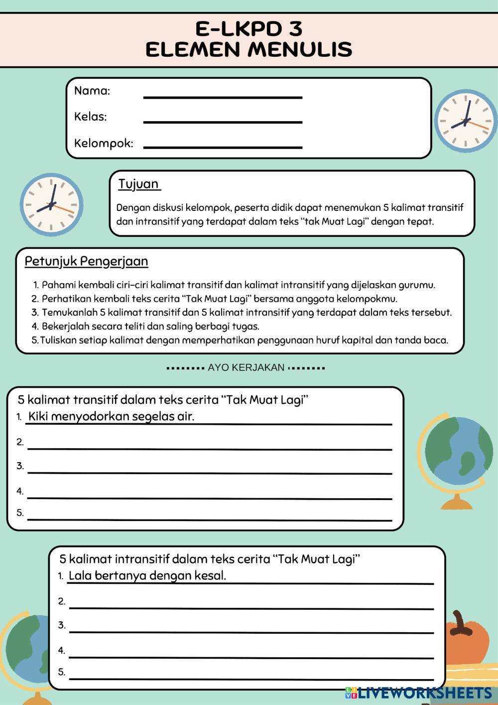 LEMBAR KERJA PESERTA DIDIK 3 (ELEMEN MENULIS) | Live Worksheets