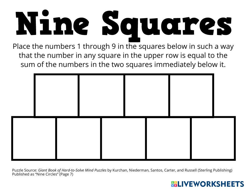 Nine squares | Live Worksheets