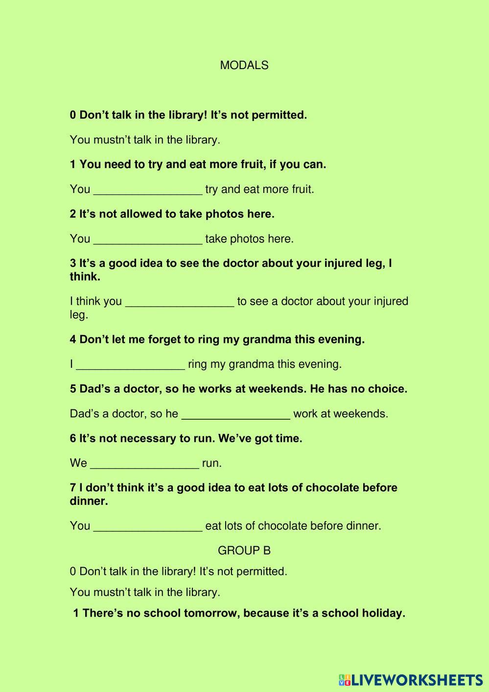 MODAL VERBS | Live Worksheets