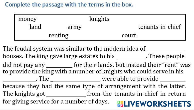 Feudalism 1710309 | Lilián Lat | Live Worksheets