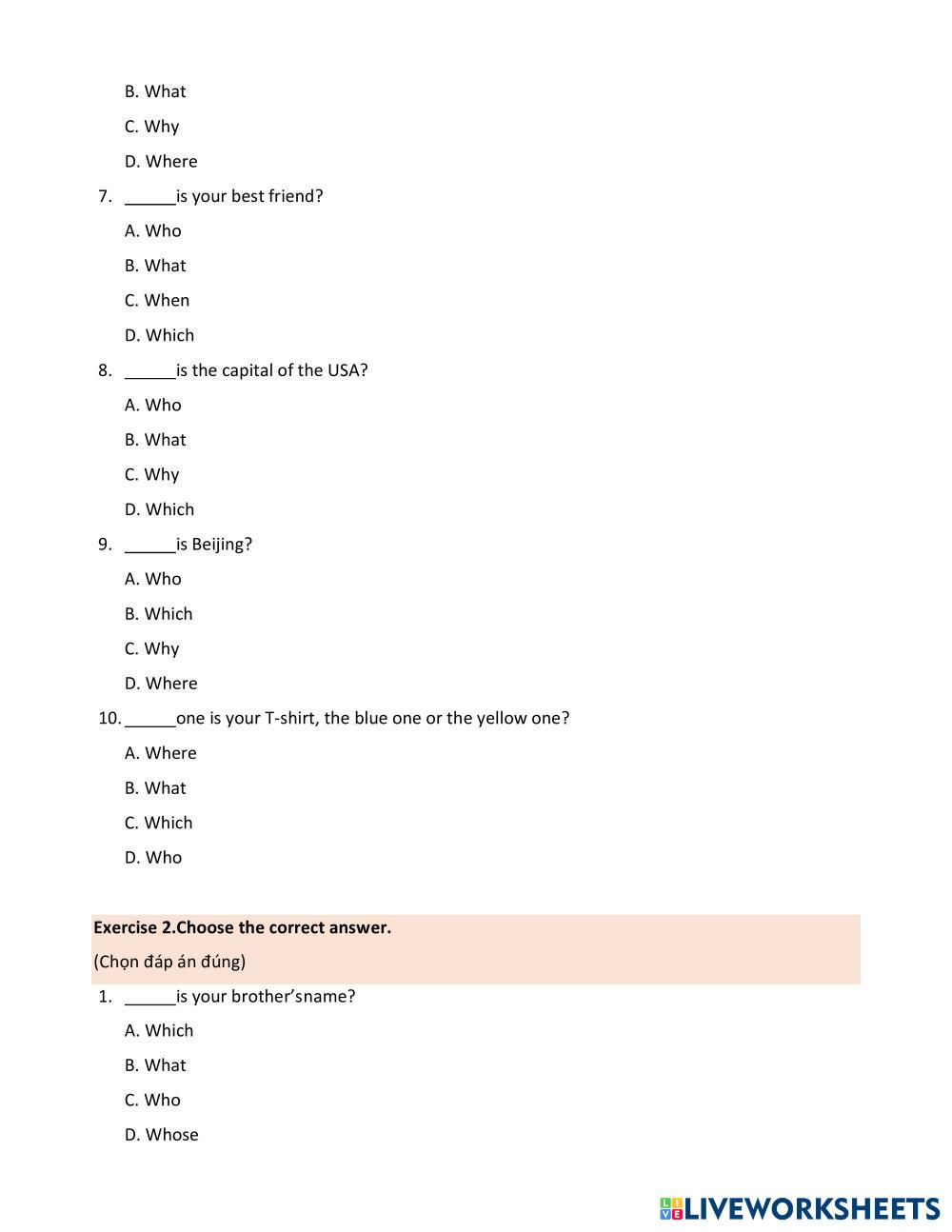 Question Words | Live Worksheets