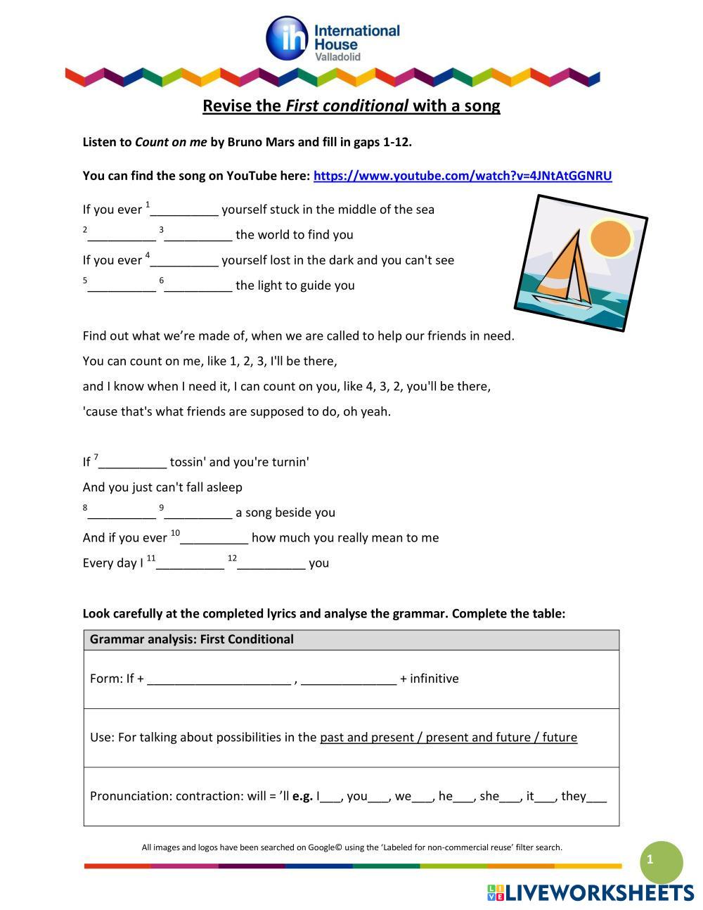 First Conditionals in songs | Live Worksheets