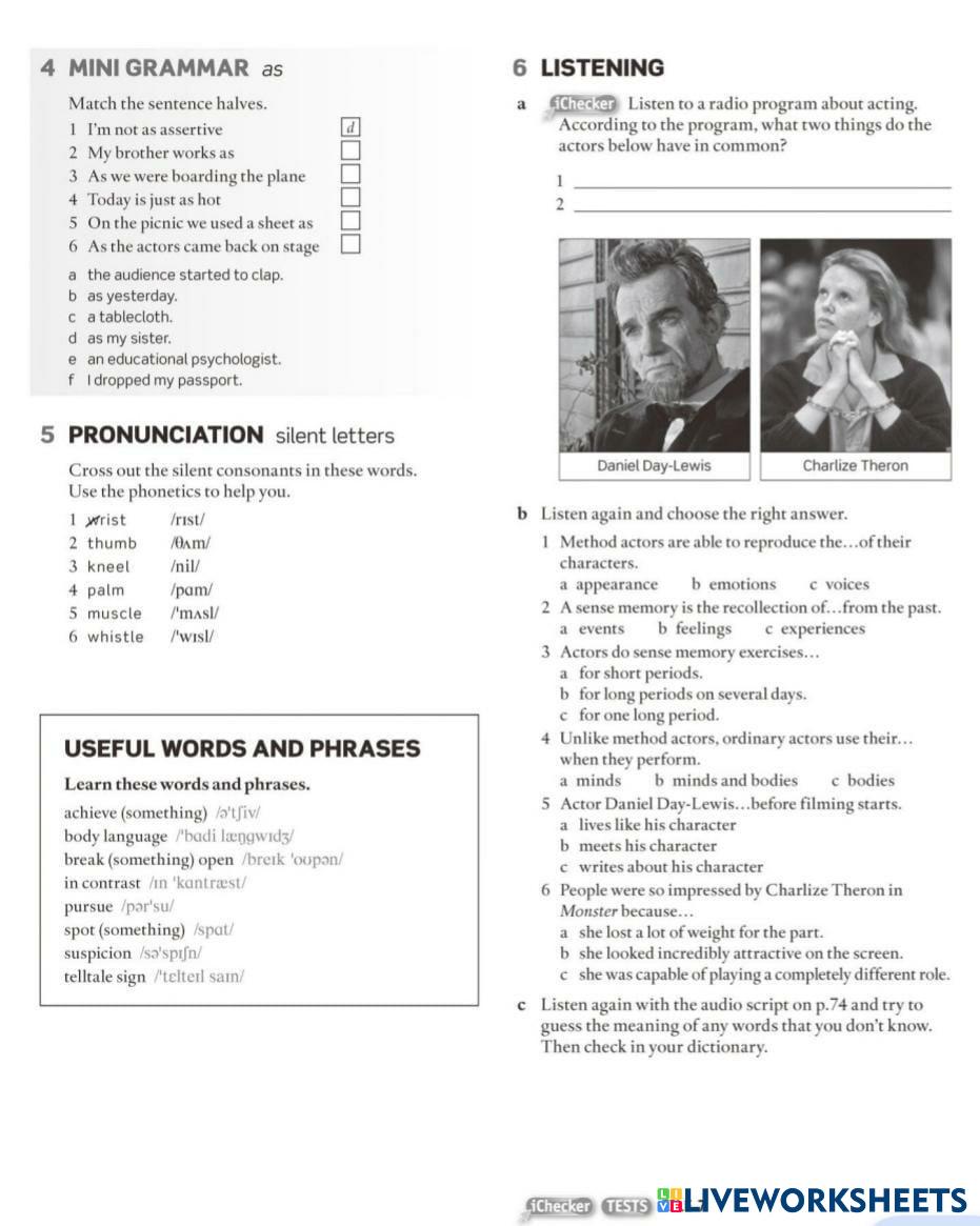 ACTORS ACTING | Free Interactive Worksheets | 7303488