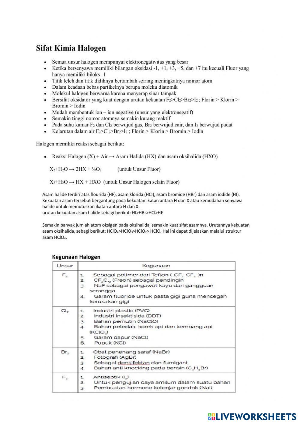 LKPD Unsur Halogen | Live Worksheets