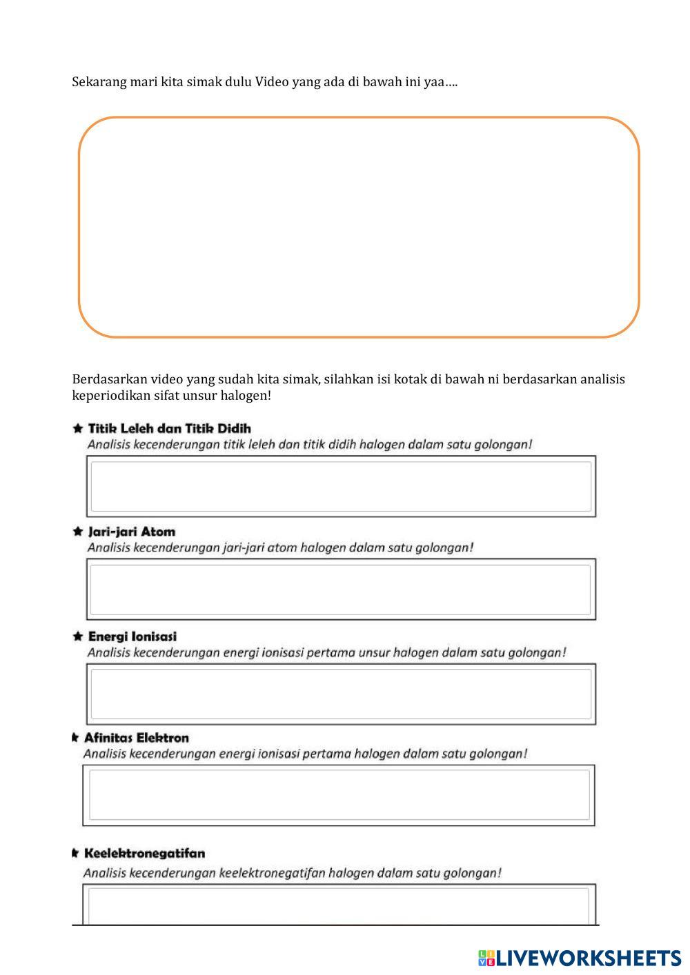 LKPD Unsur Halogen | Live Worksheets